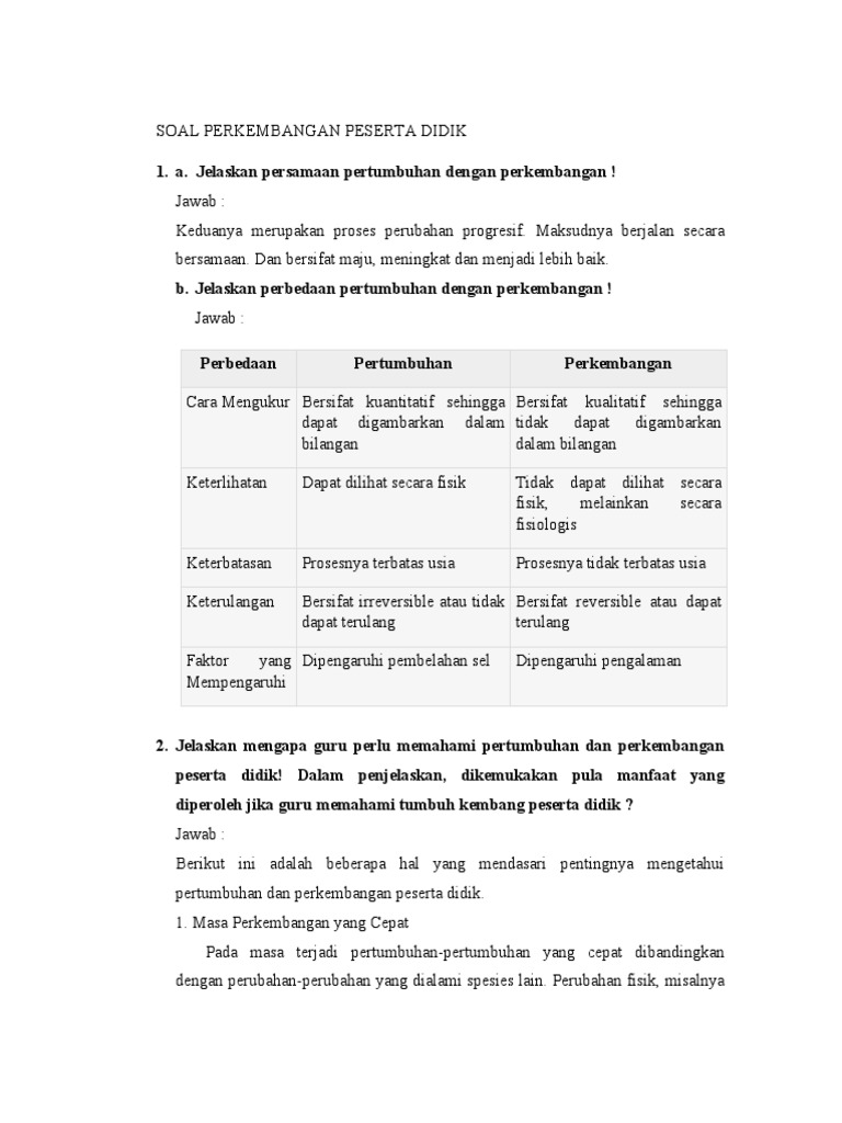 Soal Perkembangan Peserta Didik | PDF
