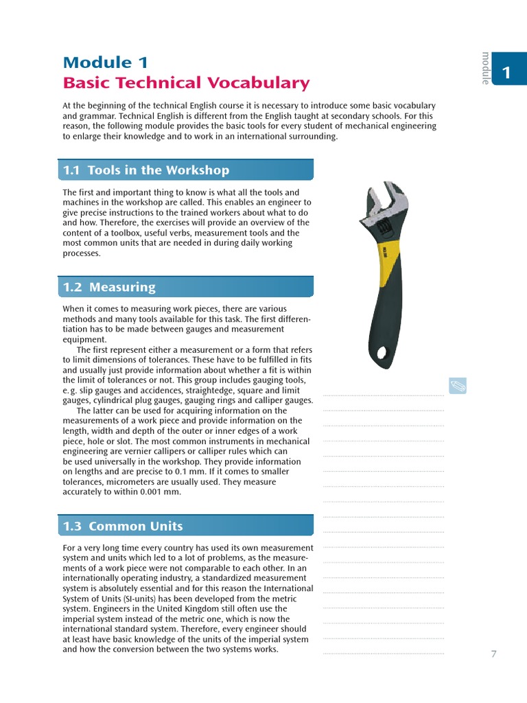 Basic Technical Vocabulary: 1.1 Tools in The Workshop | PDF | Metrology