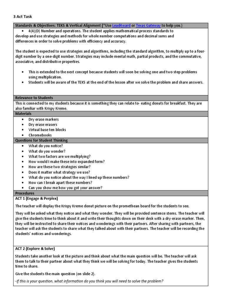 3 Act Math Task: Multiplication Strategies | PDF | Lesson Plan | Teachers