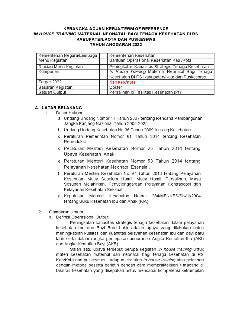 11.TOR in House Training Matneo - OJT | PDF | Pengembangan Diri | Kesehatan Holistik