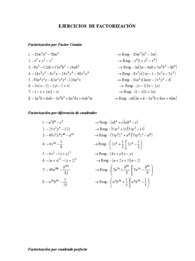 Guia Ejercicios de Factorizacion | PDF
