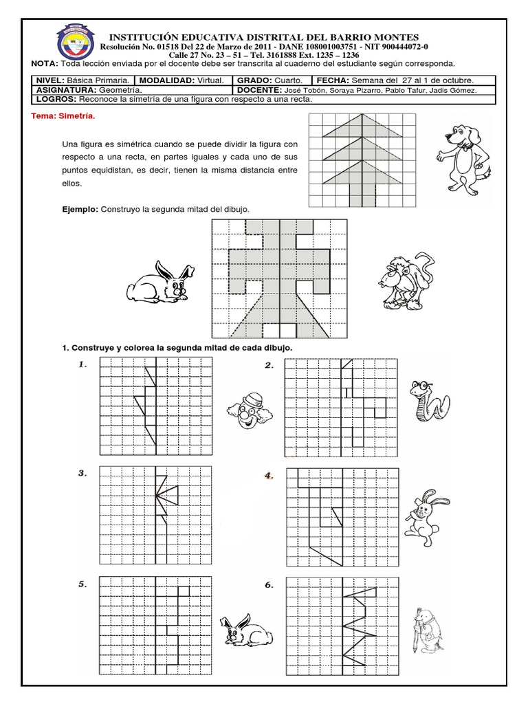 Instrucciones para estudiantes sobre la simetría y ejercicios de ...