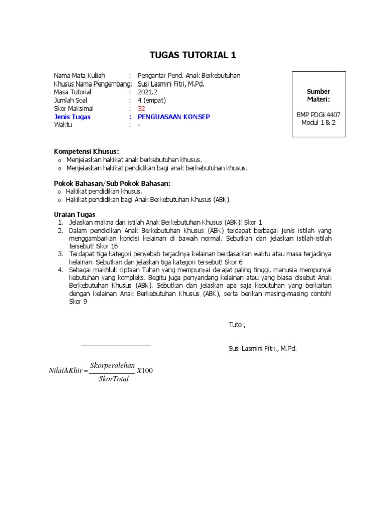 TUGAS TUTORIAL 1 Pengantar Pendidikan ABK-dikonversi | PDF