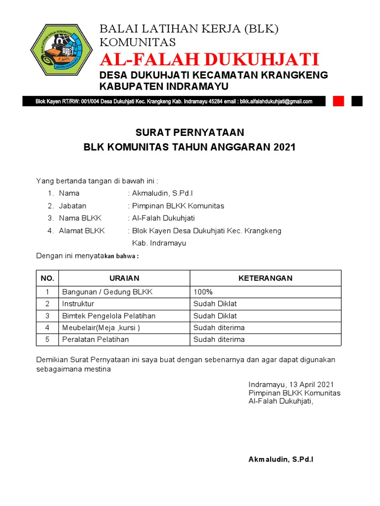 Sertifikat Pelatihan BLK Al-Falah | PDF | Karier & Perkembangan