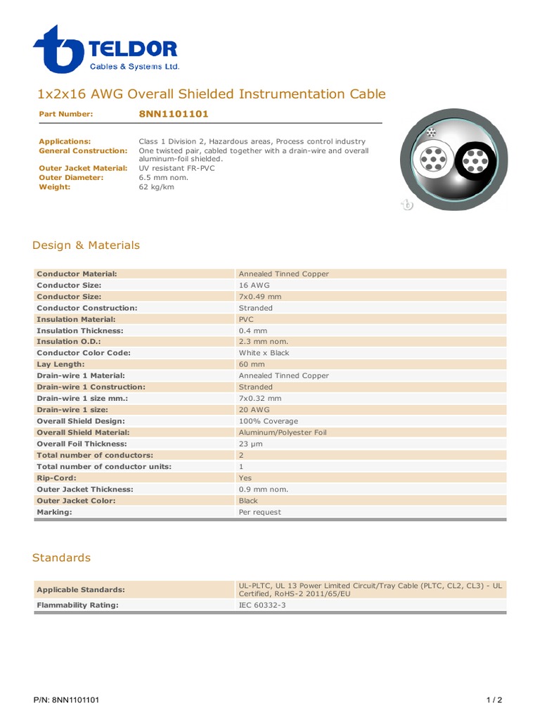 Ficha Tecnica Cable Teldor | PDF | Electrical Conductor | Insulator ...
