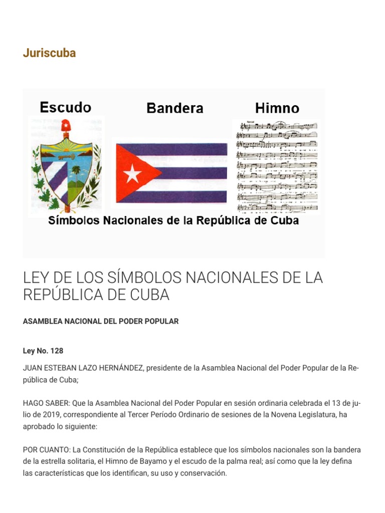 LEY DE LOS SÍMBOLOS NACIONALES DE LA REPÚBLICA DE CUBA - Juriscuba | PDF
