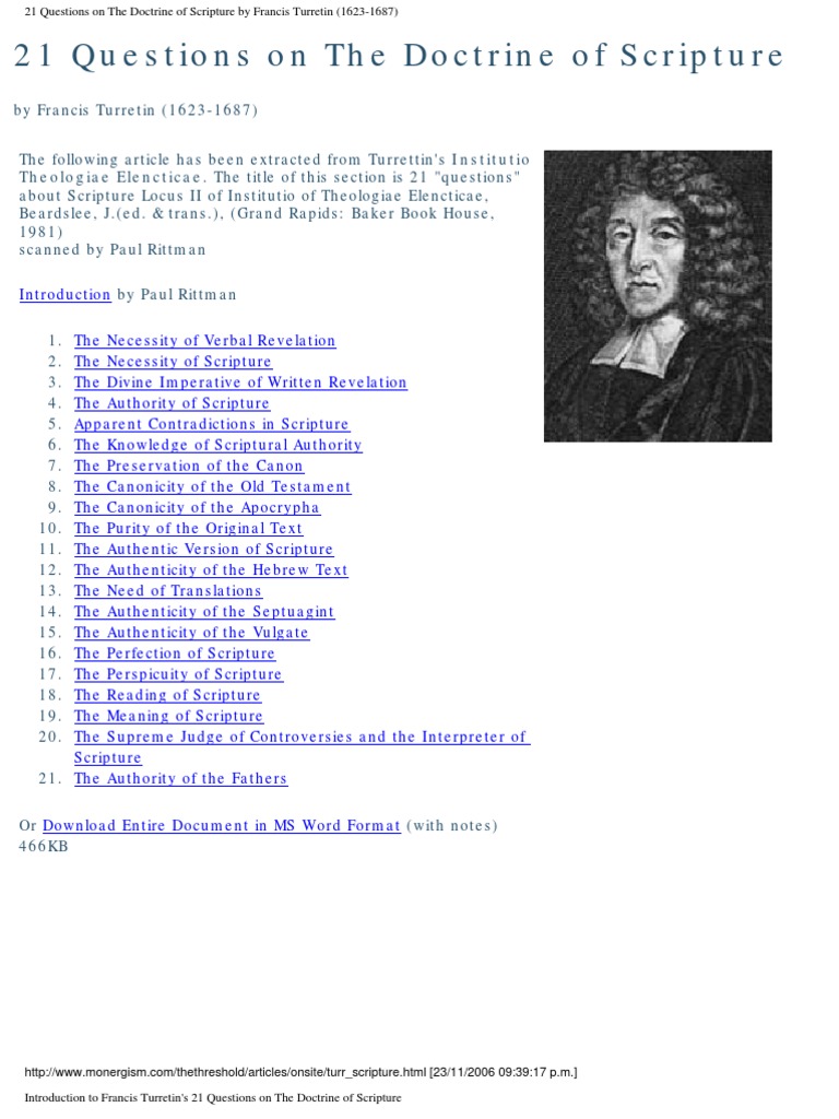 21 Questions On Doctrine of Scripture | PDF | Revelation | Bible