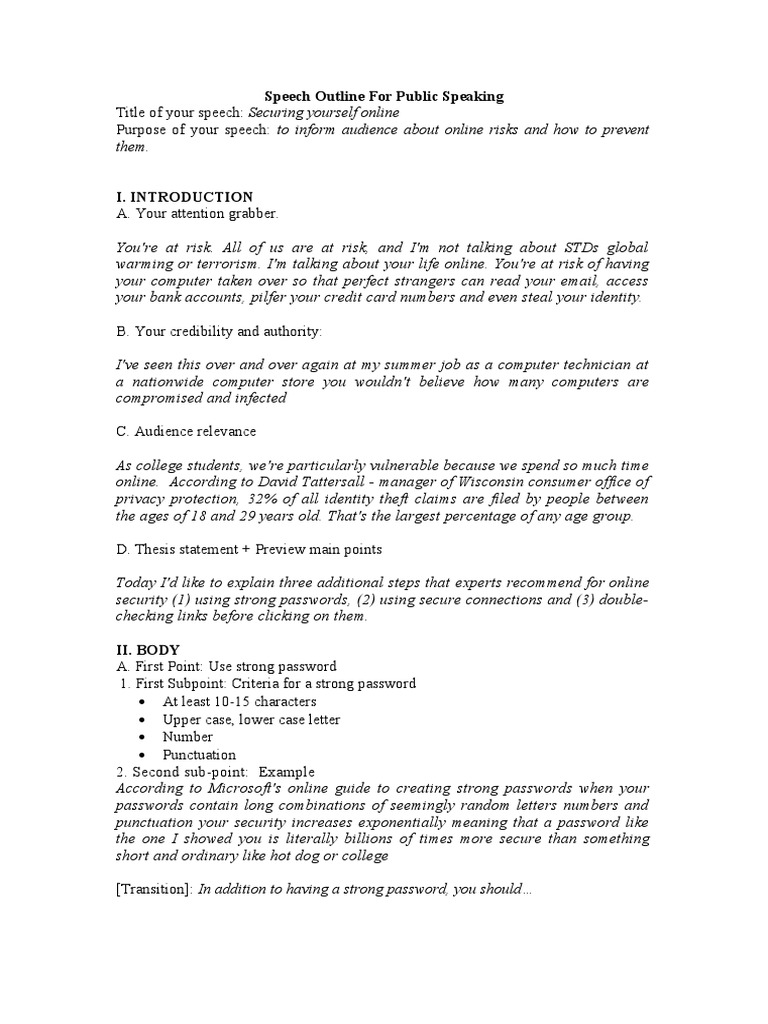 Sample 1 Speech Outline Two | PDF | Password | Identity Theft