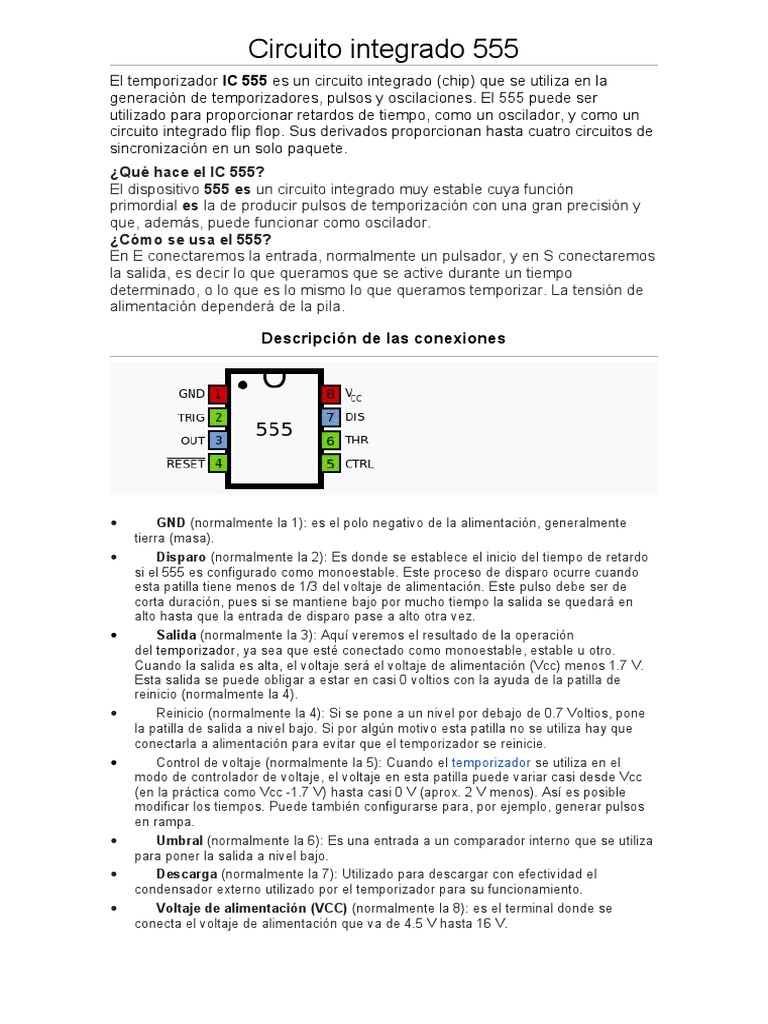 Circuito Integrado 555 | PDF | Ingeniería Electrónica | Electromagnetismo