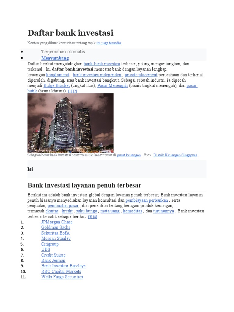 Daftar Bank Investasi Terbesar Dunia | PDF | Bisnis