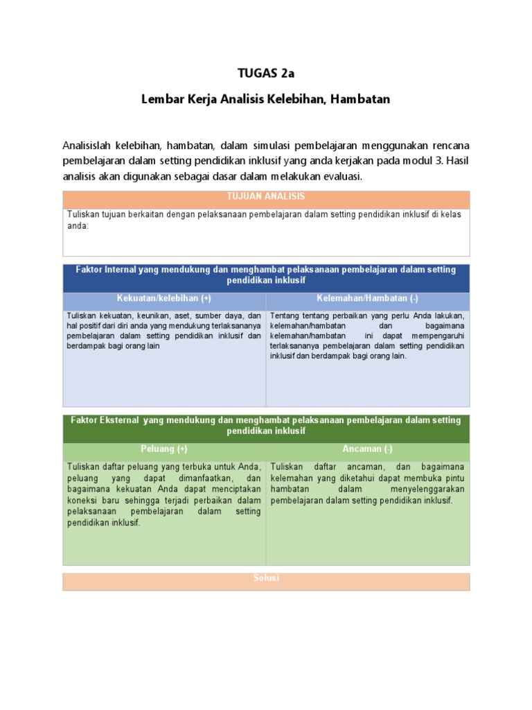 Lembar Kerja Tugas 2a. Analisis Kelebihan Dan Hambatan | PDF
