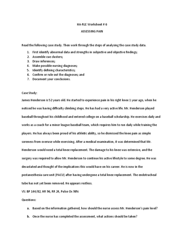 HA-RLE-WS # 6 Assessing Pain | PDF | Pain | Medical Specialties