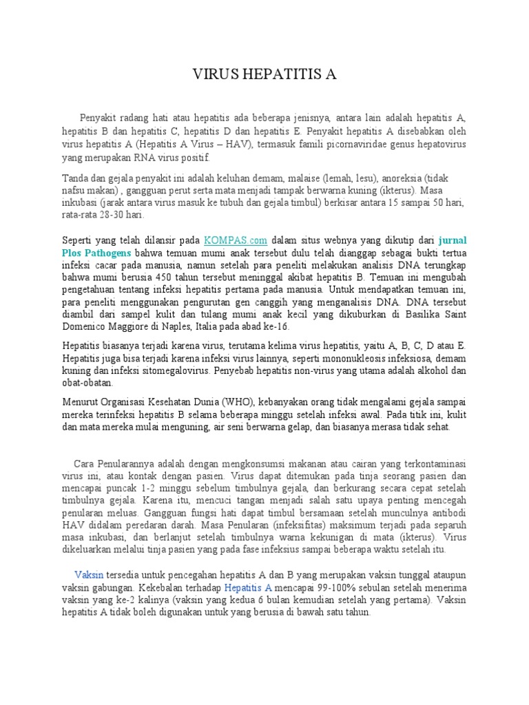 Pencegahan dan Gejala Hepatitis A | PDF