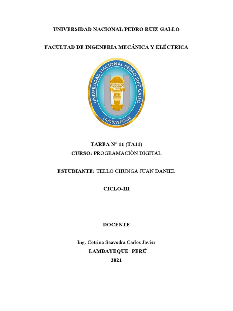 Tarea 11 - Tello Chunga Juan Daniel | PDF | Matemáticas De La Computación | Matemáticas Aplicadas