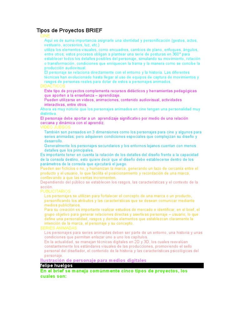 Tipos de Proyectos de Brief de Personaje | PDF | Diseño | Marca