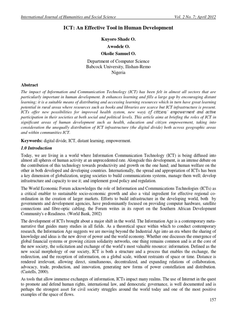 ICT: An Effective Tool in Human Development: Kuyoro Shade O. Awodele O ...