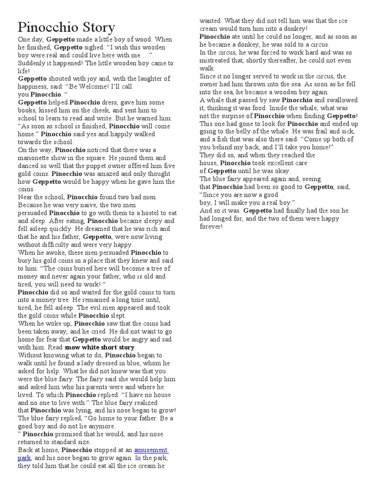 Pinocchio Story Pinocchio Ate Until He Could No Longer And As Soon As