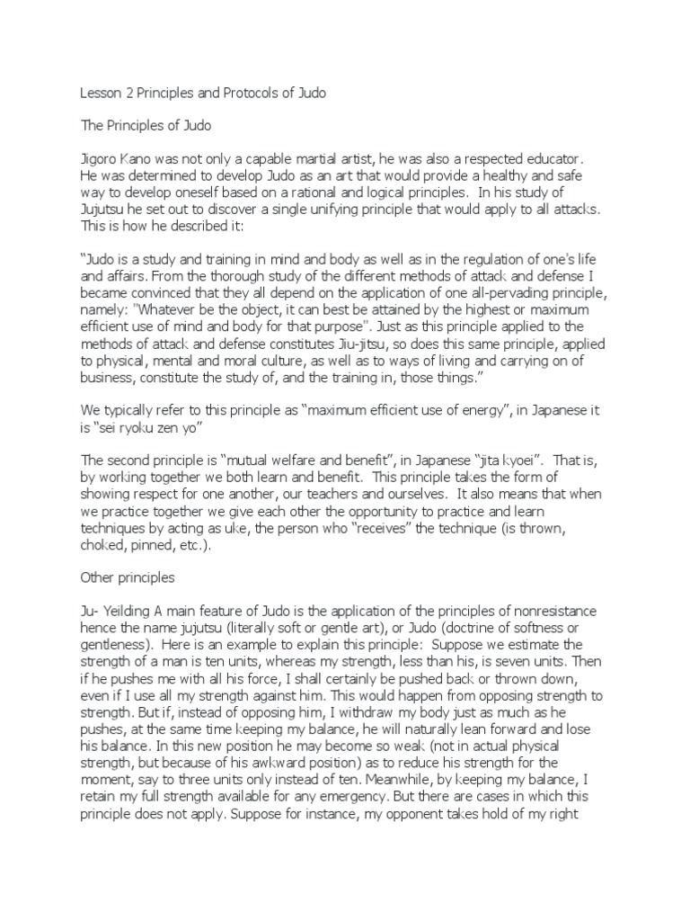 Lesson 2 Principles and Protocols of Judo | PDF | Grappling | Judo