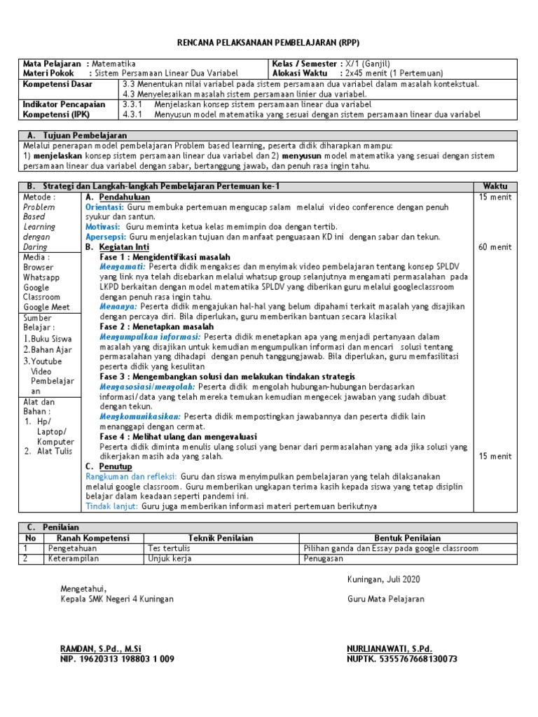 Contoh Apersepsi dalam RPP Matematika | PDF