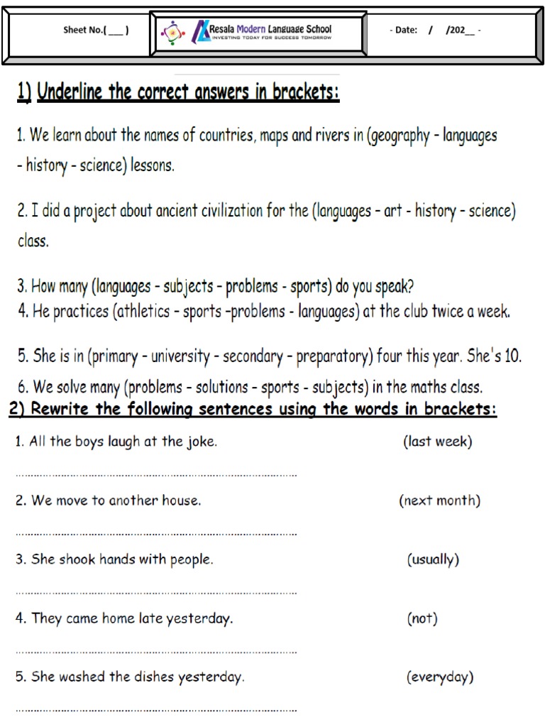 Grade 6 Revision Sheet | PDF