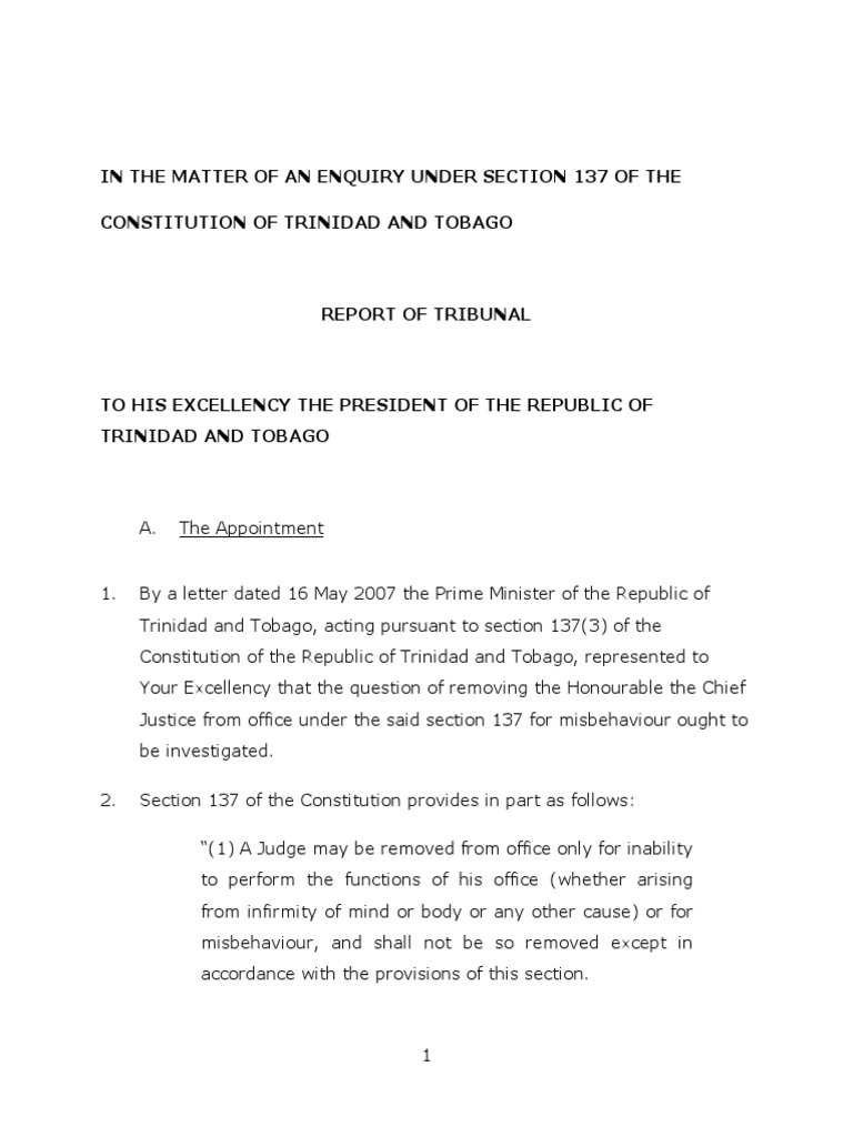 Tribunal Report on Chief Justice Inquiry | PDF | Judge | Prosecutor