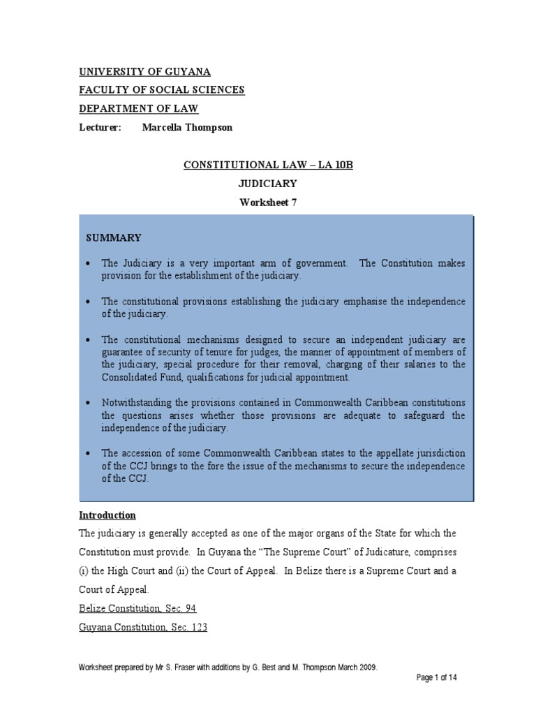 Worksheet 7 Judiciary | PDF | Judge | Supreme Courts