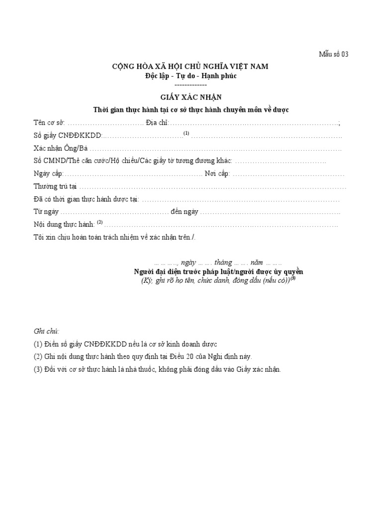 Giay Xac Nhan Thuc Hanh - Mau So 03 4820179 | PDF