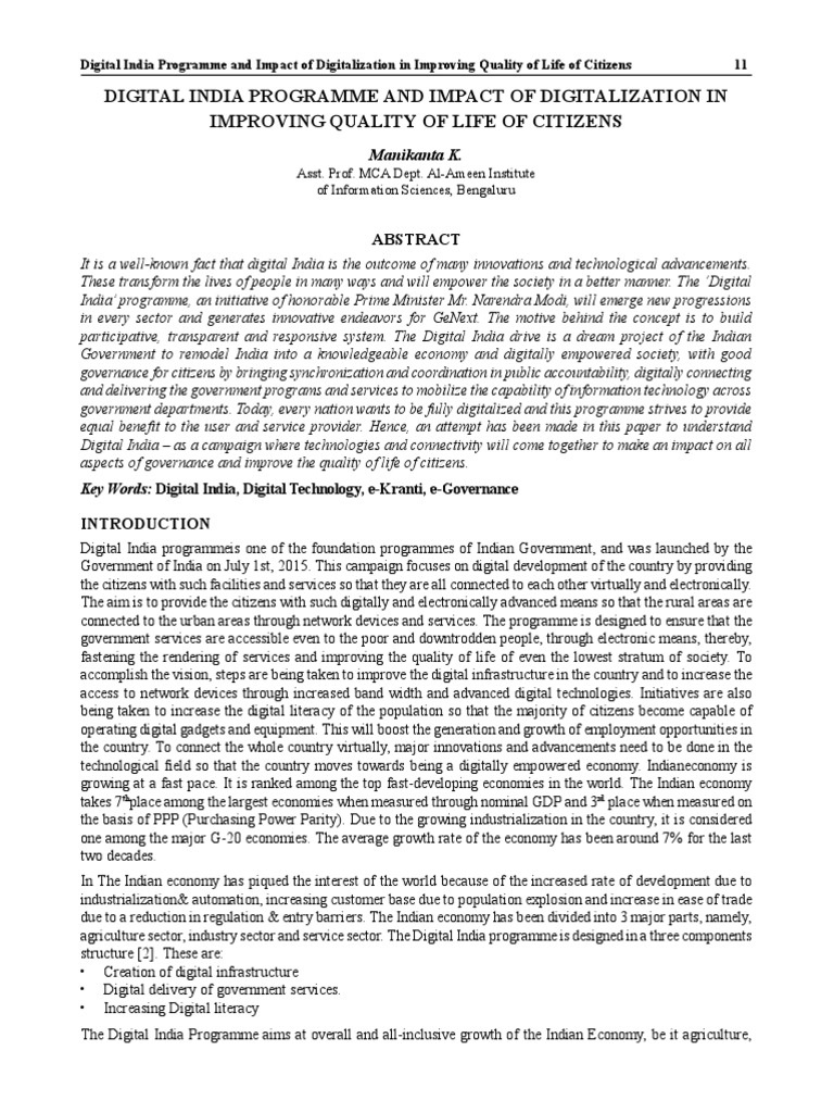 Digital India Programme and Impact of Digitalization in Improving ...