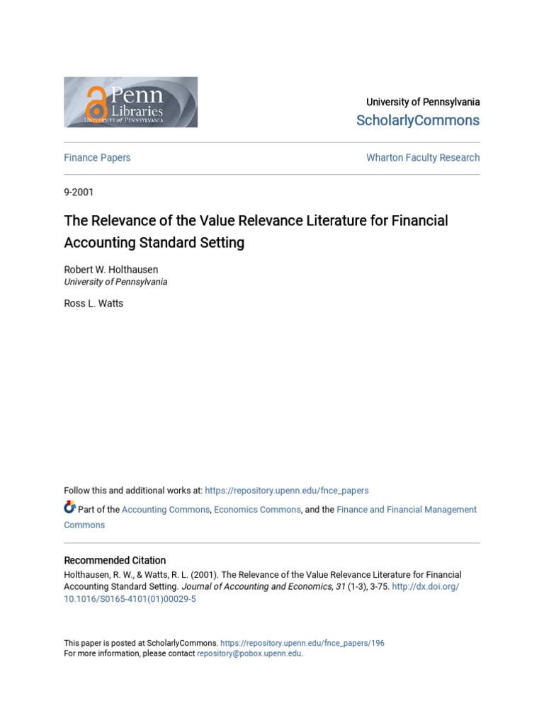 The Relevance of The Value Relevance Literature For Financial Acc | PDF ...