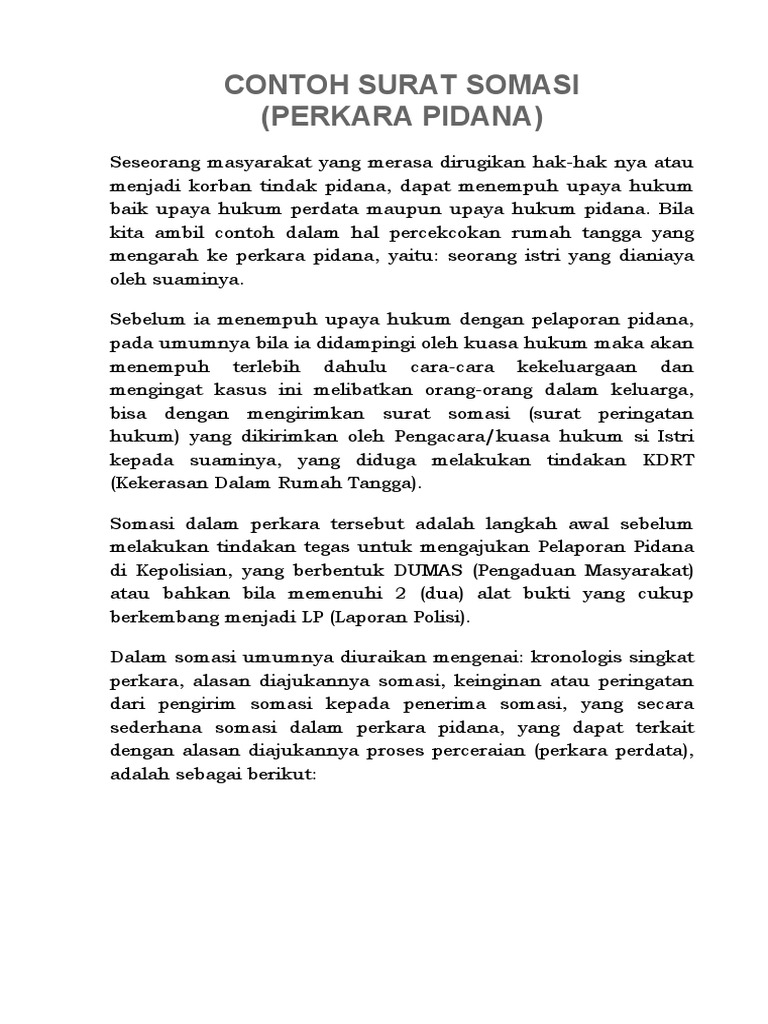 Contoh Surat Somasi Pidana | PDF