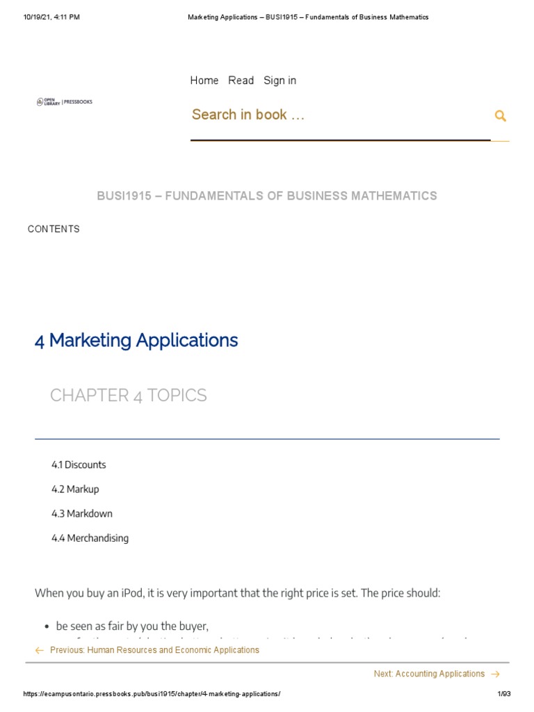 Marketing Applications in Business Math | PDF | Discounting | List Price