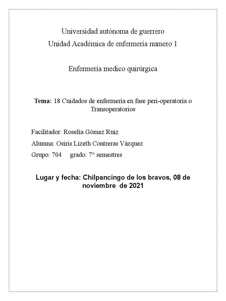 18 Cuidados de Enfermería en Fase Peri-Operatoria o Transoperatorios ...