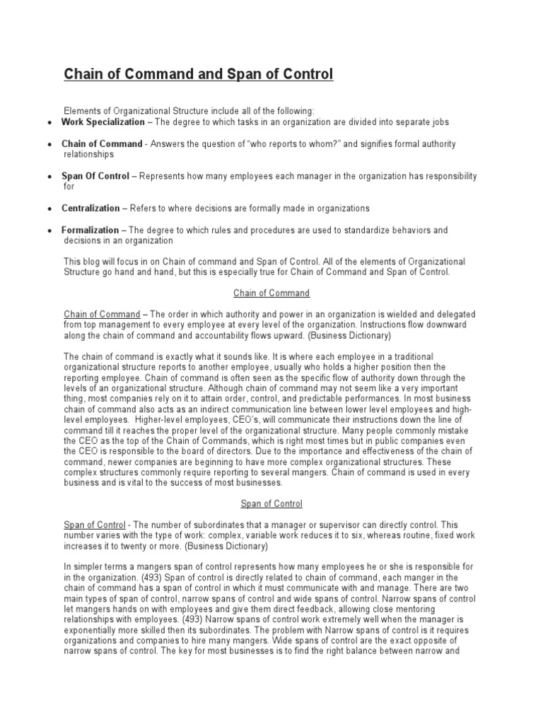 Chain of Command and Span of Control | PDF | Organizational Structure ...