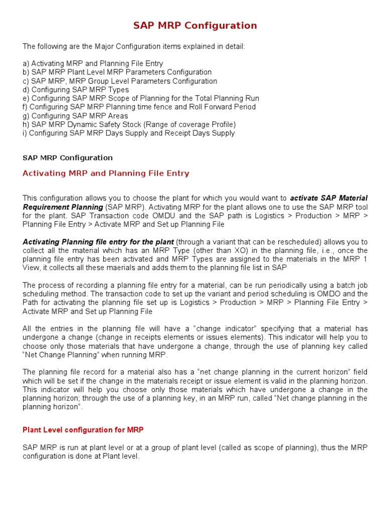 SAP MRP Configuration Overview | PDF | Business | Computing And ...