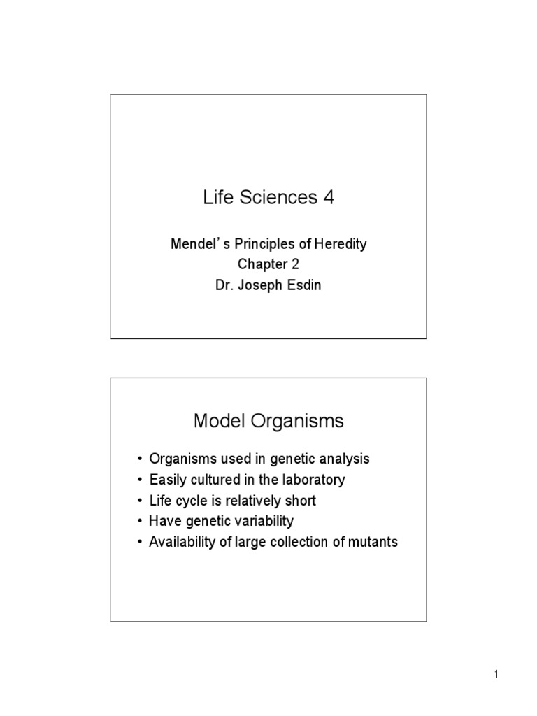 Life Sciences 4: Mendel's Principles of Heredity Dr. Joseph Esdin | PDF ...