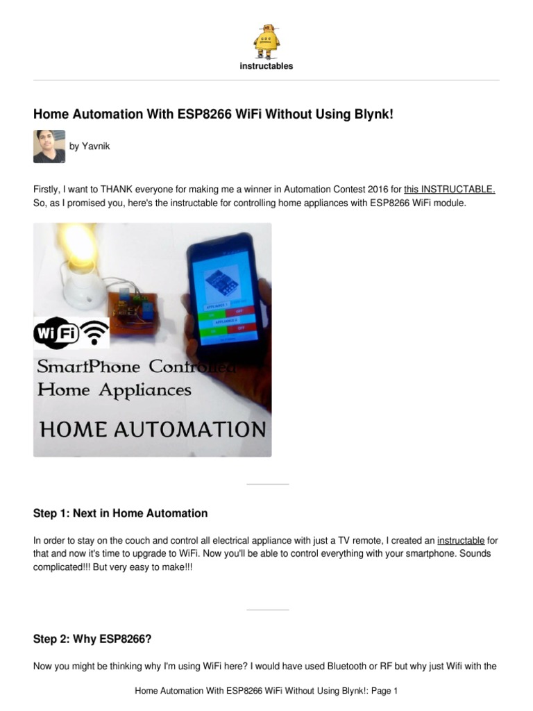 Home Automation with ESP8266 WiFi Module: Controlling Appliances Wirelessly Without Using Blynk ...