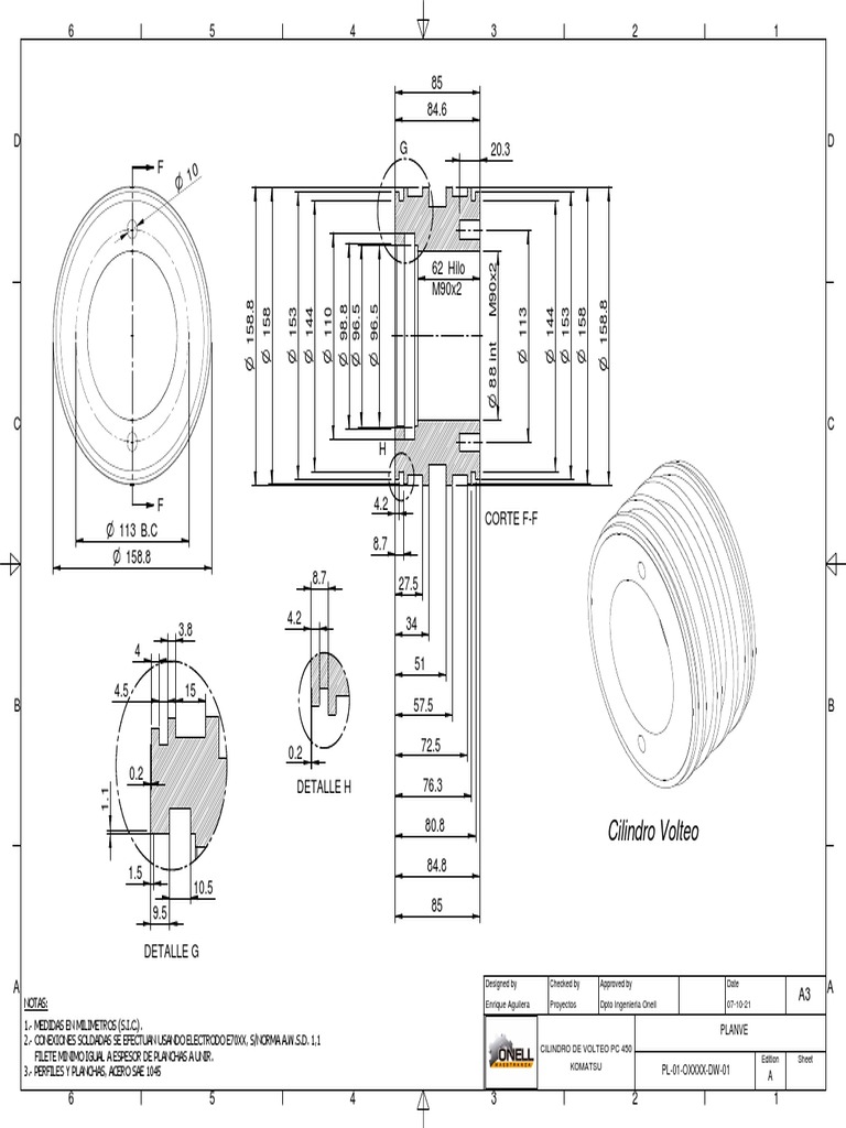 Plano Piston Cilindro Volteo PC450 KOMATSU | PDF