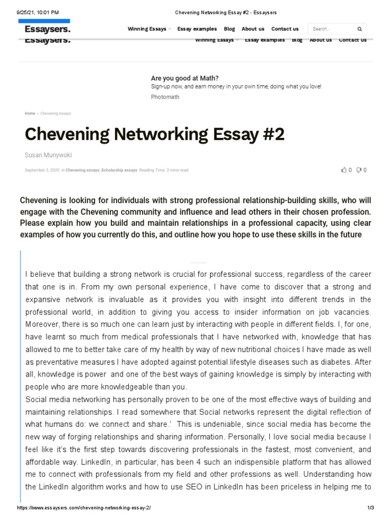 Chevening Networking Essay #2 - Essaysers | PDF | Social Media | Popular Culture & Media Studies