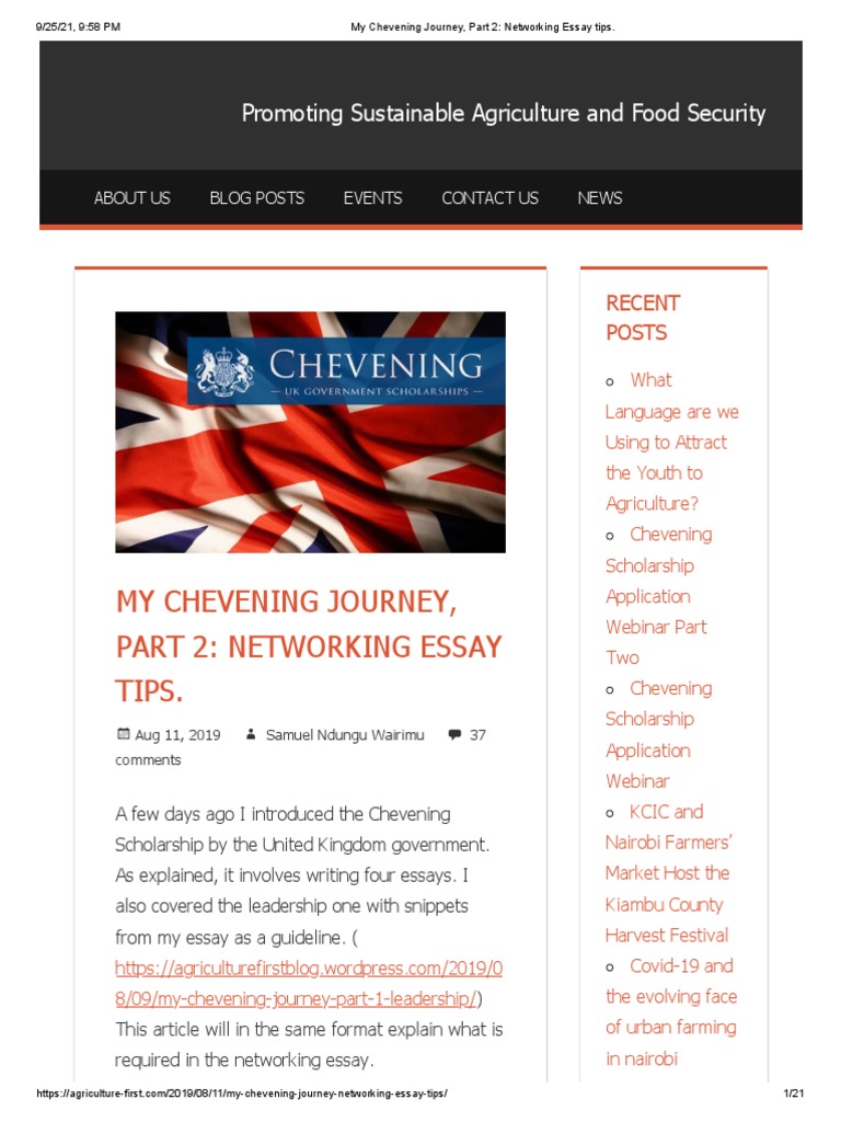My Chevening Journey, Part 2 - Networking Essay Tips | PDF ...
