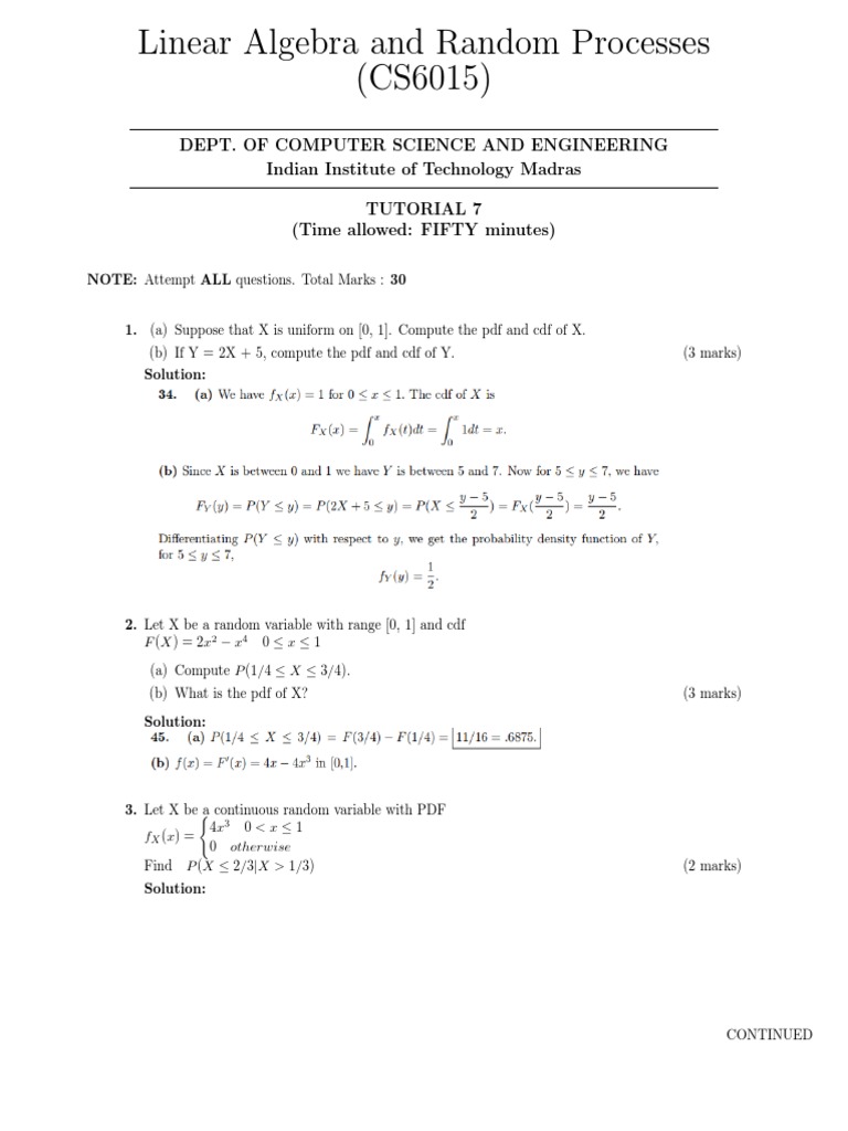 Linear Algebra and Random Processes (CS6015) | PDF | Probability ...