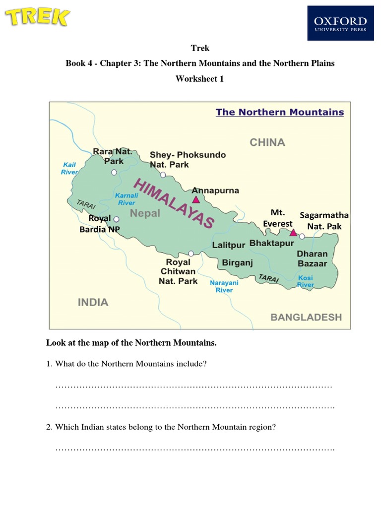 Trek 4 Chapter 3 Worksheet 1 The Northern Mountains and The Northern ...