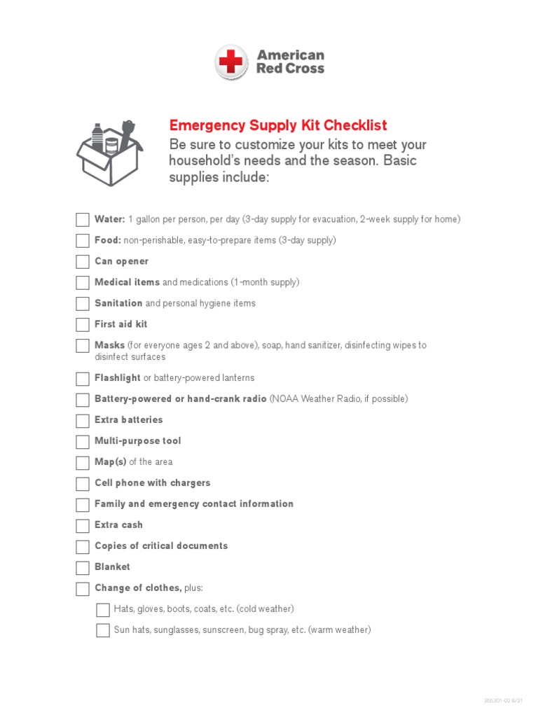 Emergency Supply Checklist - Red Cross | PDF