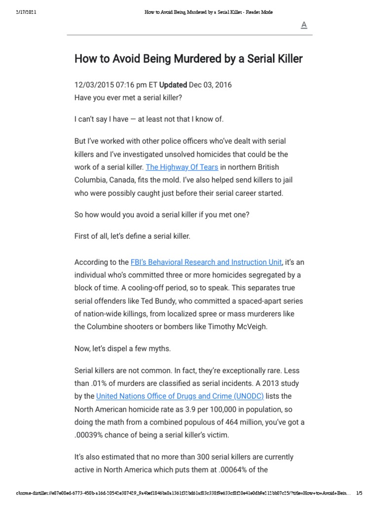 How To Avoid Being Murdered by A Serial Killer - Reader Mode | PDF ...