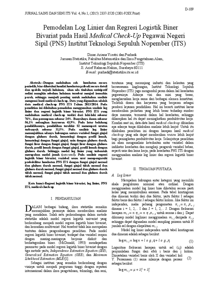Pemodelan Log Linear Dan Regresi Logistik Biner | PDF | Metode & Bahan Ajar
