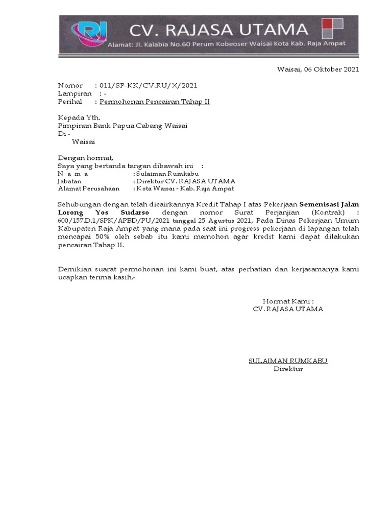 Permohonan Pencairan Tahap II | PDF