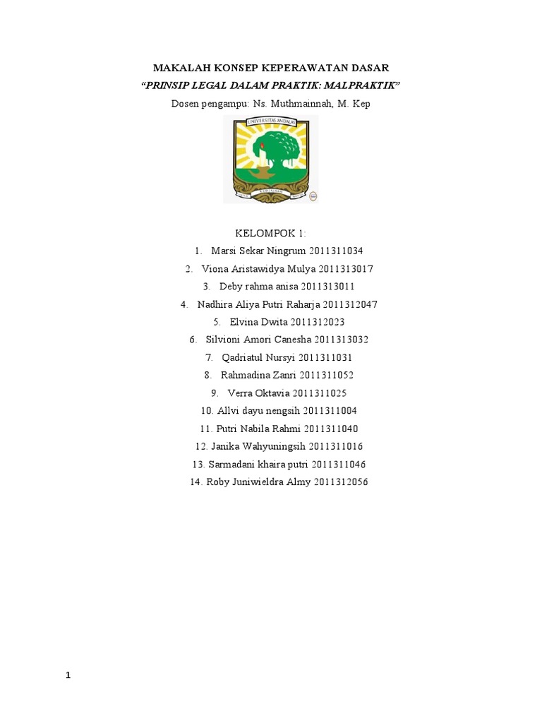 Kel 1 KDK Kelas 1a - Malpraktik | PDF | Kesehatan Holistik