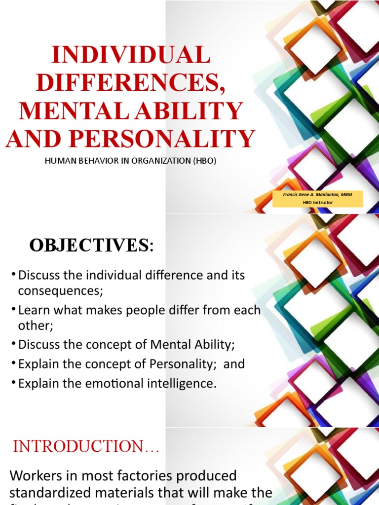 Individual Differences, Mental Ability and Personality: Human Behavior ...