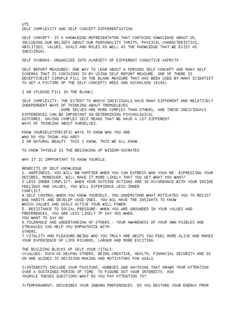 Uts (Self Complexity) | PDF | Self | Self Concept