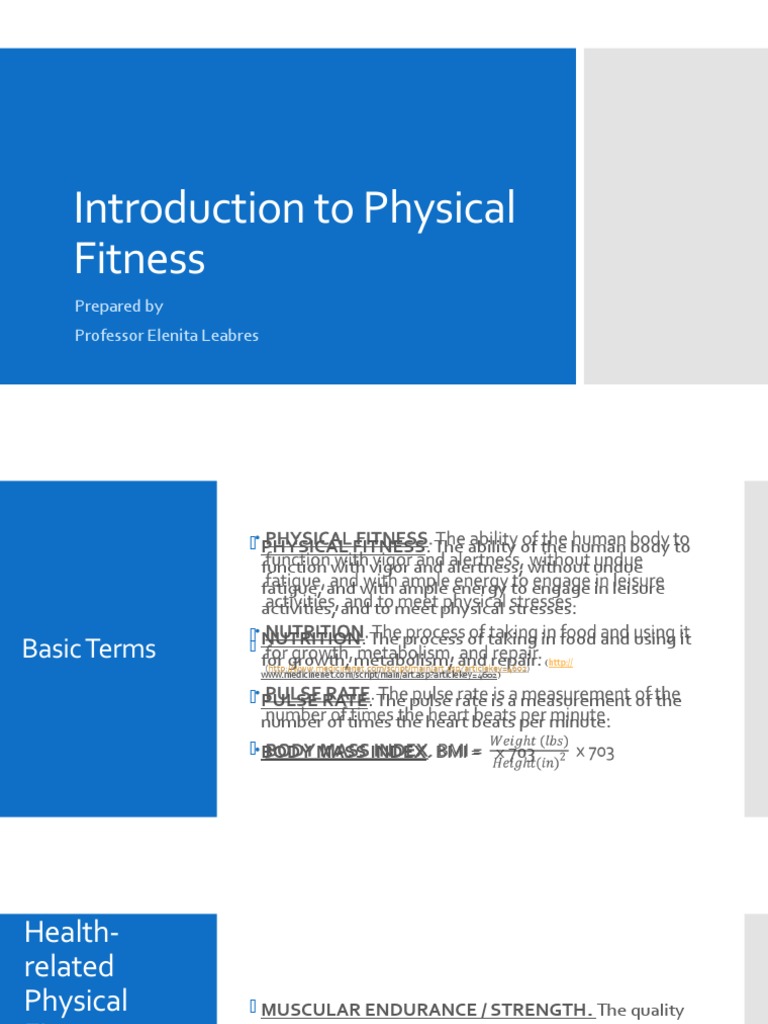 Introduction To Physical Fitness: Prepared by Professor Elenita Leabres ...