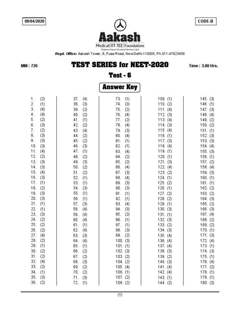 FTS 6 CODE B Aakash Answer-Unlocked | PDF | Biology | Reproduction